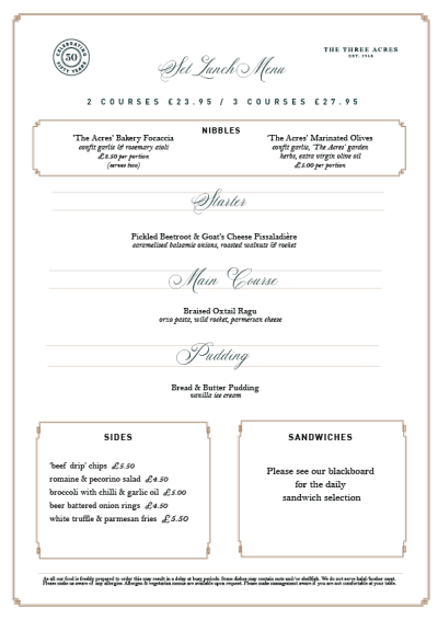 Lunch | The 3 Acres Inn | Restaurant, Wedding & Events Venue